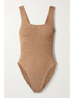 Hunza G Open-Back Crinkle Swimsuit Tan