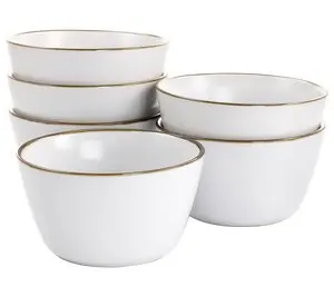 ELAMA 6-piece Stoneware Bowl Set In Matte With Gold Rim - One-color