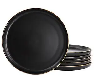 ELAMA 6-pc Stoneware Matte Dinner Plate Set Wit H Gold Rim - One-color
