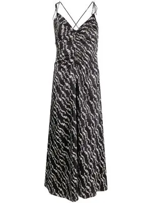 Sandro Thais Floral-print Midi Dress Black