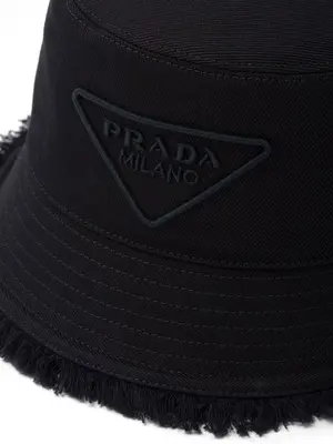 Prada Triangle-Logo Bucket Hat - Black | Editorialist