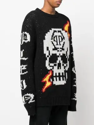 Philipp Plein Skull Intarsia-knit Jumper - Black