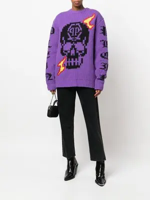 Philipp Plein Skull Intarsia-knit Jumper - Purple
