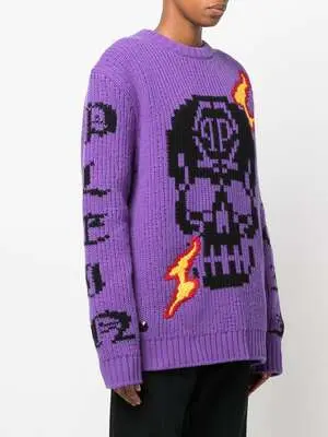 Philipp Plein Skull Intarsia-knit Jumper - Purple