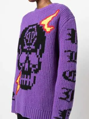 Philipp Plein Skull Intarsia-knit Jumper - Purple