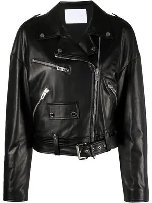 Drome Lambskin Cropped Biker Jacket - Black