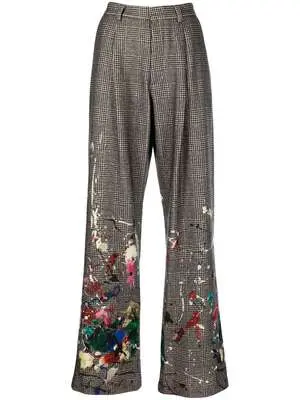 R13 Paint-Splatter Prince Of Wales Trousers In Multicolour - 67