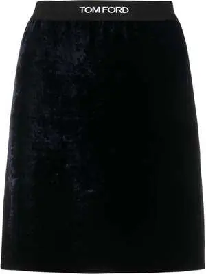 TOM FORD Logo-intarsia Velvet Miniskirt - Blue