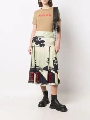Dsquared2 Graphic Print Box Pleat Midi Skirt
