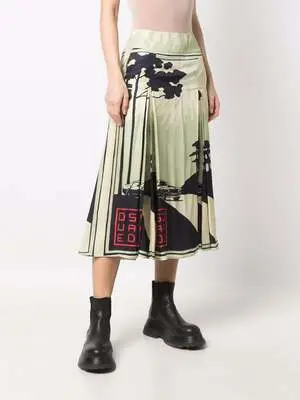 Dsquared2 Graphic Print Box Pleat Midi Skirt