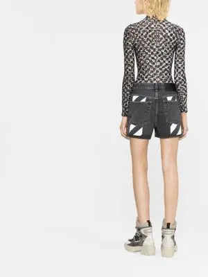 Off-White Diag-stripe Denim Shorts - Grey