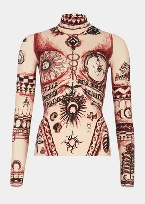 MARINE SERRE Tattoo-Print Fitted Top - 01 Broken White
