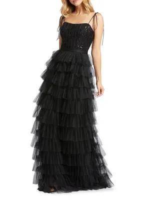 Mac Duggal Ieena Tiered Tulle & Sequin Gown