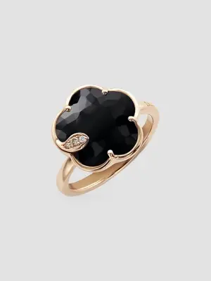 Pasquale Bruni Petit Joli 18k Rose Gold, Black & Diamond Flower Ring