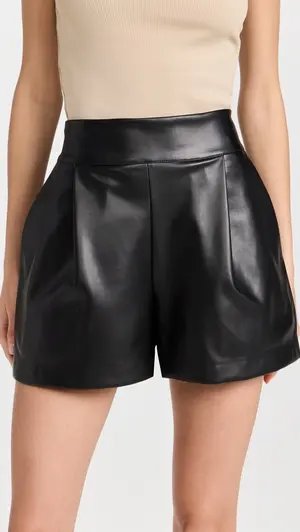 Susana Monaco Faux Leather Pleated Shorts - Black