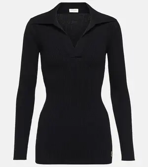 SAINT LAURENT Ribbed-Knit Polo Sweater