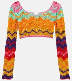Anna Kosturova Chevron Crochet Crop Top - Multicoloured