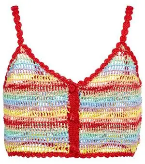 Anna Kosturova Striped Crochet Crop Top - Multicoloured