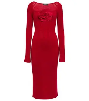 Blumarine Floral Appliqué Silk-blend Midi Dress