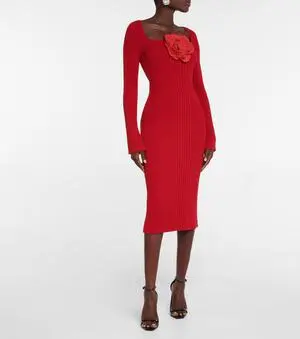 Blumarine Floral Appliqué Silk-blend Midi Dress