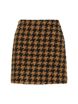 MSGM Macro Wool Tweed Mini Skirt Black,camel