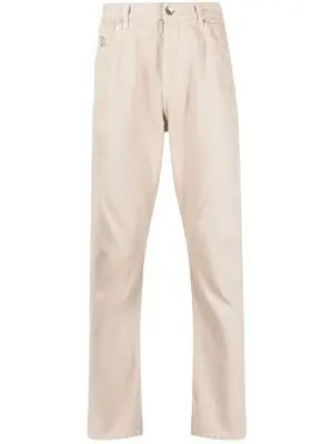 Brunello Cucinelli Logo Print Straight-leg Trousers - Neutrals