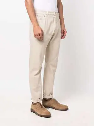 Brunello Cucinelli Logo Print Straight-leg Trousers - Neutrals