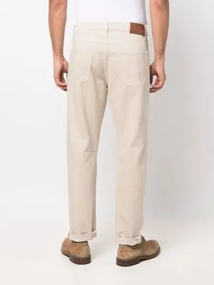 Brunello Cucinelli Logo Print Straight-leg Trousers - Neutrals