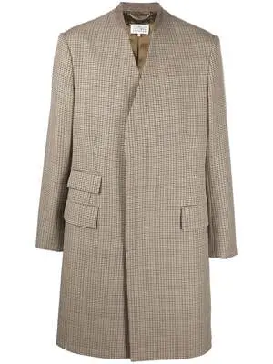 MAISON MARGIELA Herringbone-pattern Collarless Coat - Neutrals