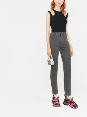 Off-White Slogan-print Cropped Skinny Jeans