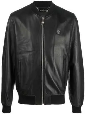 Philipp Plein Logo-patch Leather Bomber Jacket