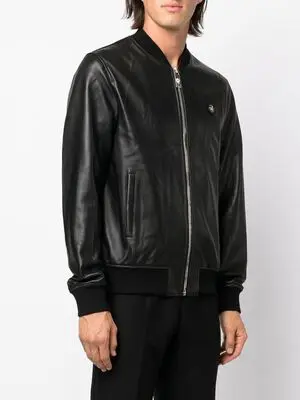 Philipp Plein Logo-patch Leather Bomber Jacket