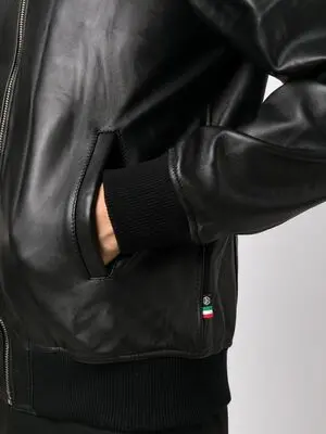 Philipp Plein Logo-patch Leather Bomber Jacket