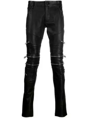 Philipp Plein Zippered Leather Biker Trousers