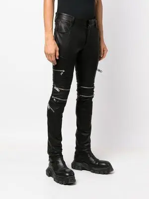 Philipp Plein Zippered Leather Biker Trousers
