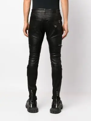 Philipp Plein Zippered Leather Biker Trousers