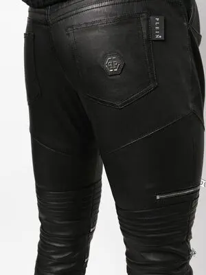 Philipp Plein Zippered Leather Biker Trousers