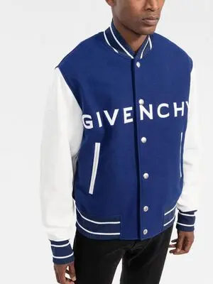 Givenchy Logo-detail Leather-sleeve Varsity Jacket - Blue