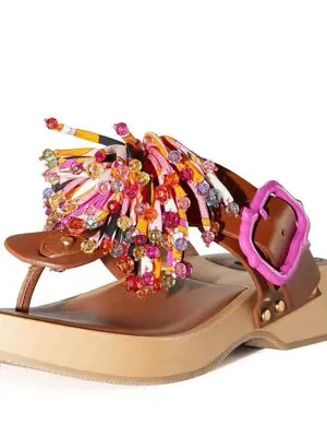 Emilio Pucci Birgitt Pom Pom Leather Platform Sandals