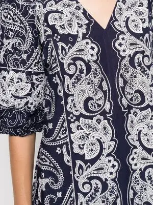Sea Paisley-print Puff-sleeve Midi Dress
