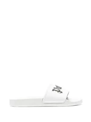 Palm Angels Logo-Print Slides White Black