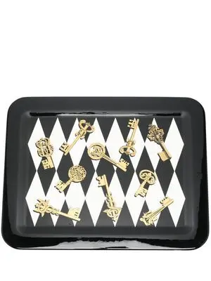 FORNASETTI Gold Keys-print Rectangular Tray - Black