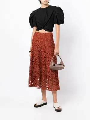 Vince A-line Lace-embroidered Midi Skirt