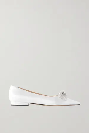 Mach & Mach MACH & MACH Double Bow Crystal-Embellished Flats White