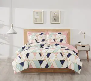 STYLE 212 Geo Pink/blue 7 Piece King Bed In A B Ag - One-color