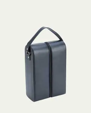 ROYCE NEW YORK Monogrammed Leather Double Wine Bottle Carrying Case, Personalized - Black