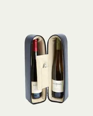 ROYCE NEW YORK Monogrammed Leather Double Wine Bottle Carrying Case, Personalized