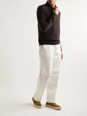 Loro Piana Roadster Slim-fit Striped Cashmere Half-zip Sweater - Brown