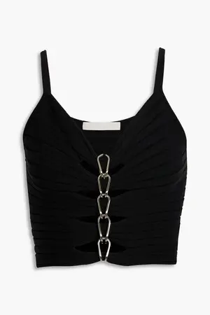 DION LEE Cropped Chainembellished Ribbedknit Camisole - Black