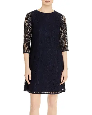 Caroline Rose Floral Lace Dress - Navy